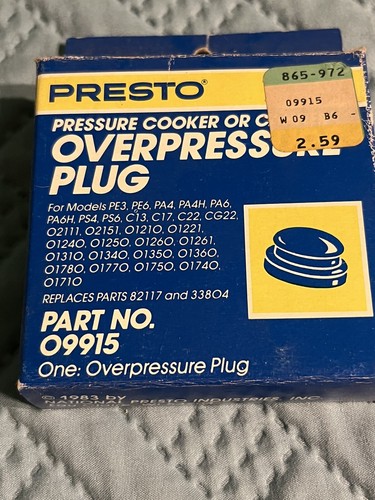 NIB Presto 9915 Pressure Cooker/Canner Overpressure Plug, 1 count ...