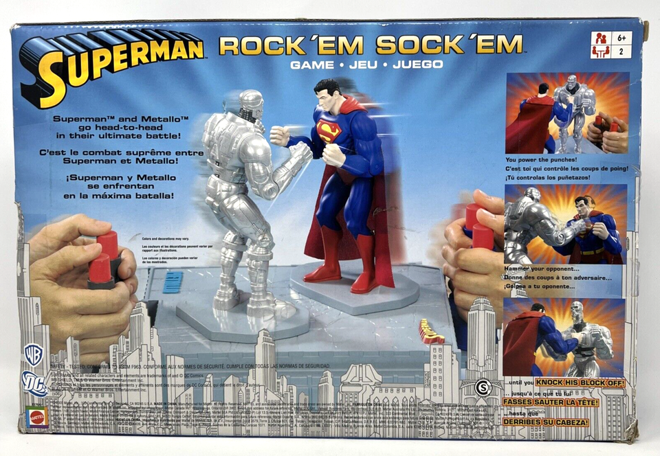 Superman ROCK 'EM SOCK 'EM ROBOTS Game 2005 Mattel Warner Bros Metallo ...