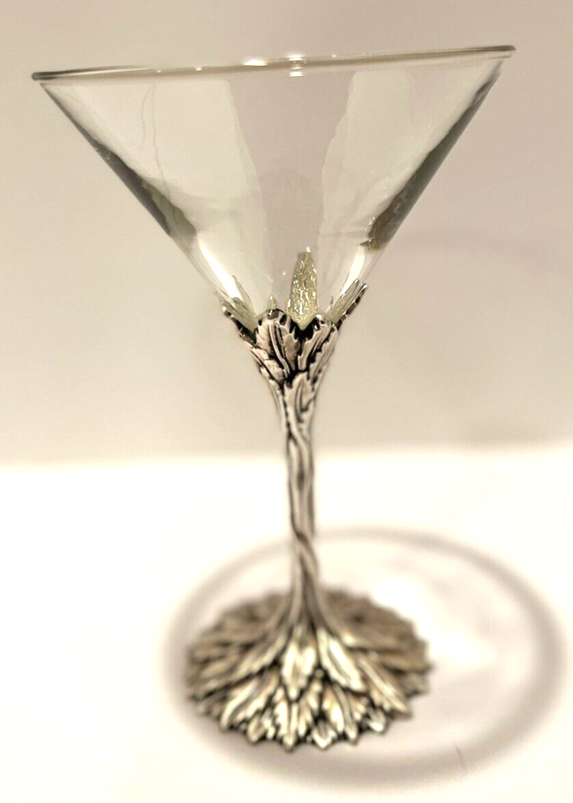 Grey Goose Vodka 1 Martini Glasses Pewter Stems Twisted Leaf Feather 6. ...