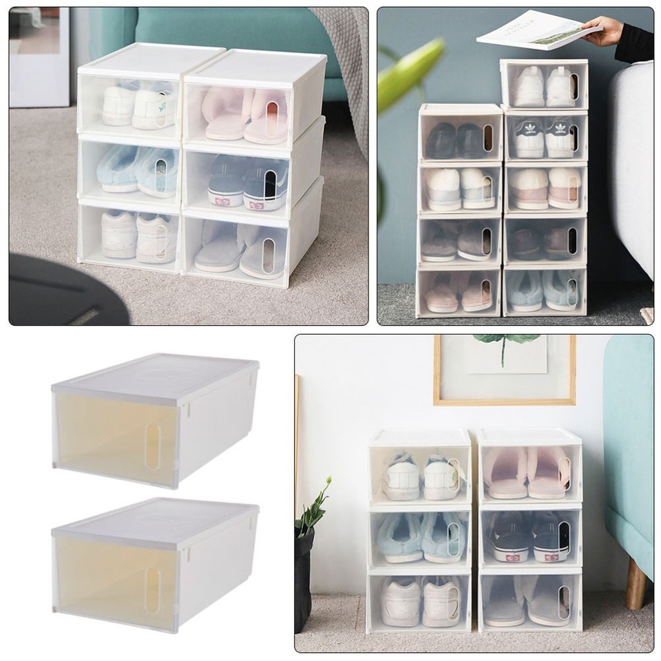 2 Pcs Plastic Shoe Storage Boxes Case Transparent Shoes Organizer | eBay UK