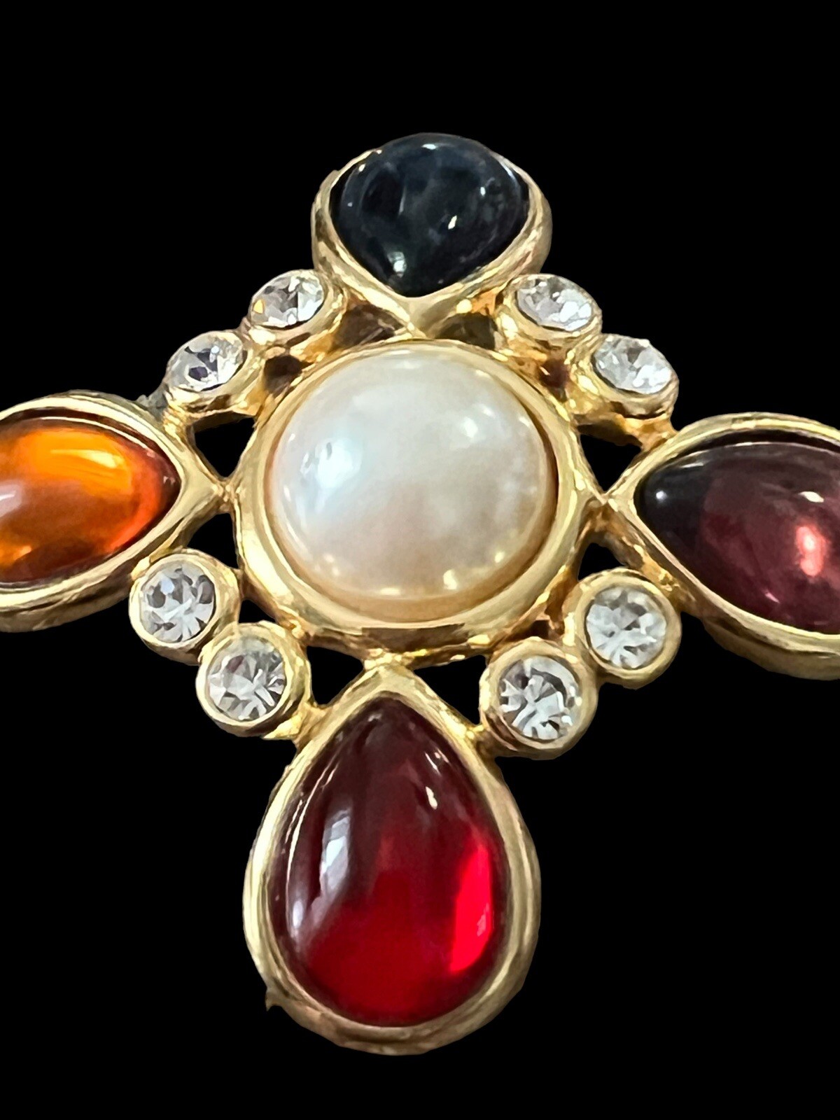 Vintage Signed Joan Rivers Glass Rhinestone Cabochon Maltese Cross ...