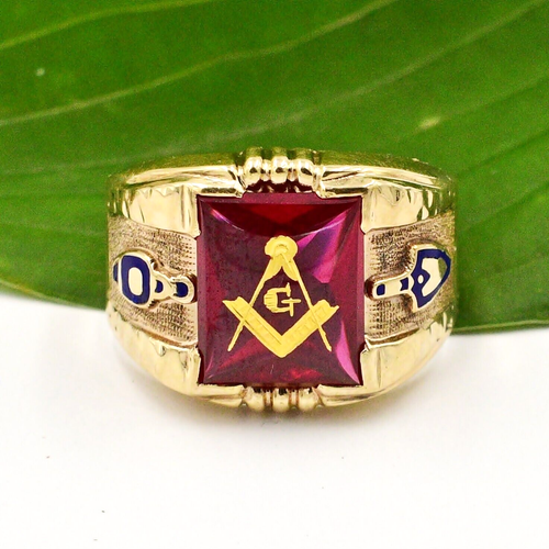 10k Yellow Gold Ruby Gemstone Masonic/Freemason Ring Size 9.75 | eBay