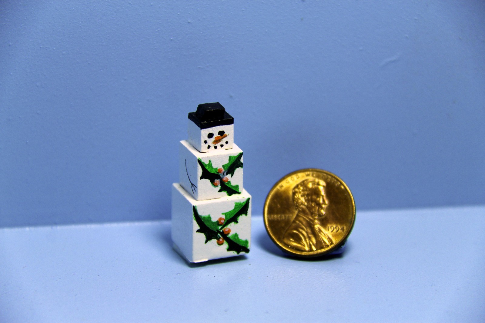 Dollhouse Miniature Wood Snowman Stacked Box Winter Decoration CAR1462 ...