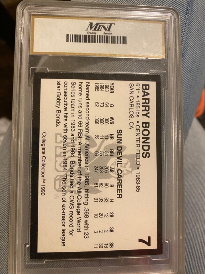 baseball card 1990 Arizona state Barry Bonds #7 collegiate collection ...