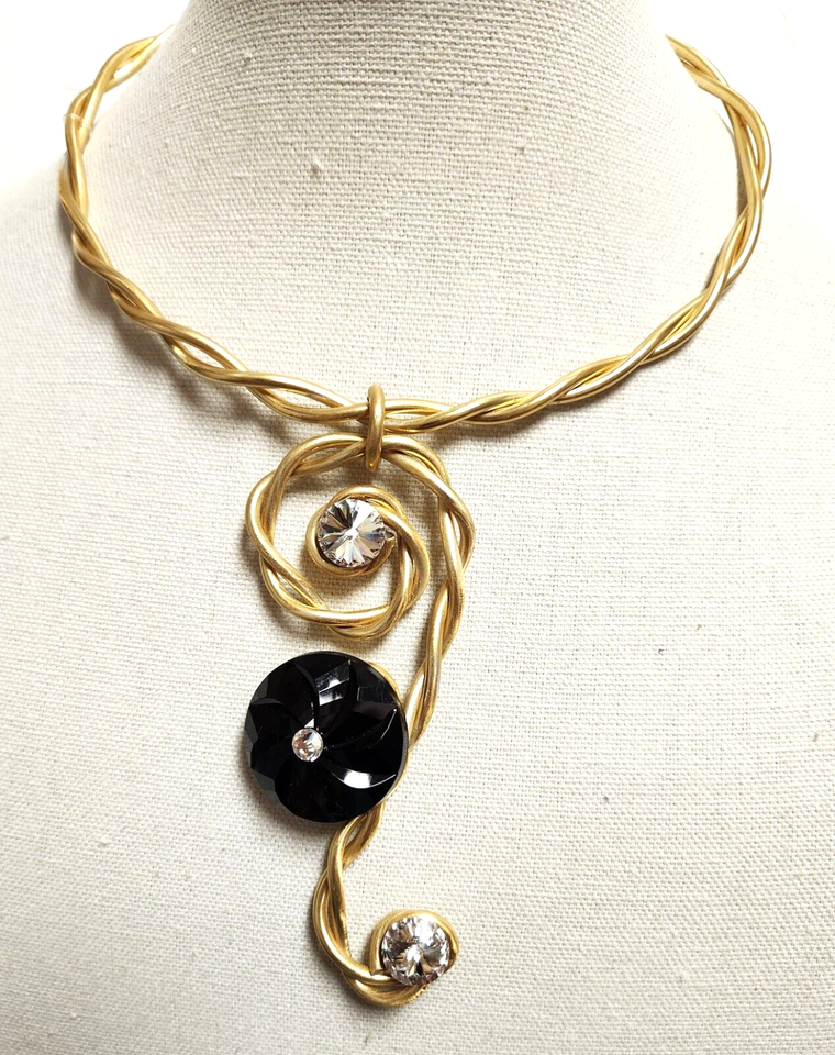 Jeff Leib Brushed Gold Tone Torque Collar Necklace Swarovski Elements ...