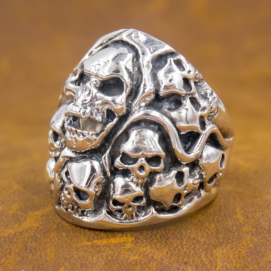 20g large heavy chunky multi skull biker goth 925 sterling silver mens ...