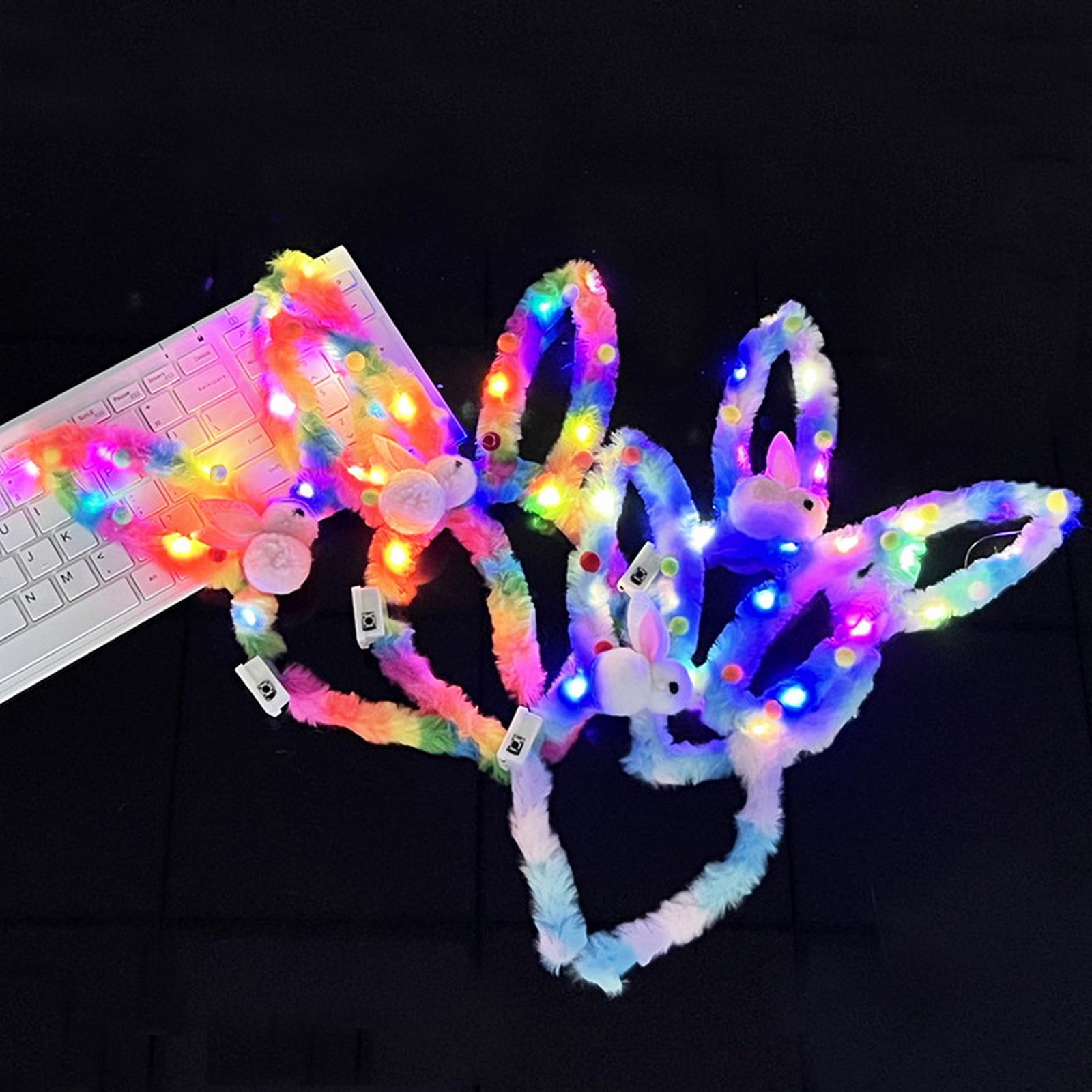 Headband 14 Lights Entertainment Luminous Rabbit Glowing Headgear ...