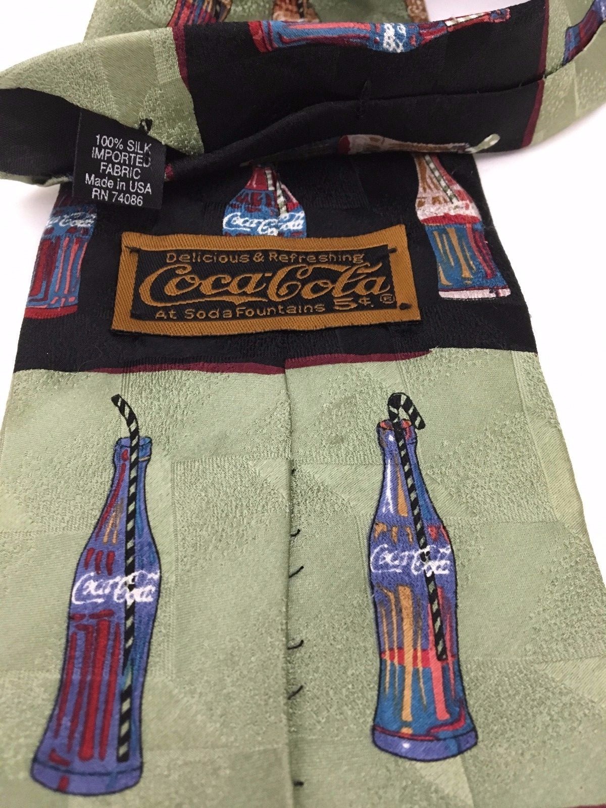 Coca Cola Silk Necktie Coca Cola Soda Bottles Straw and Logo 57x4 ...