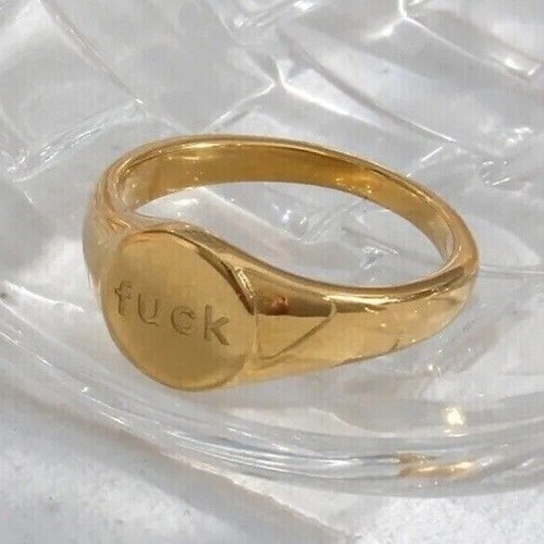 Dainty 18K Gold Plated Stainless Steel "f@&!" ring Size 6 | eBay