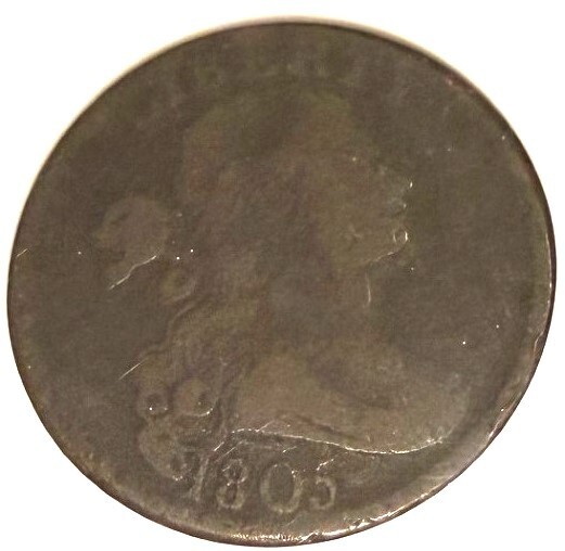 1805 Large Cent, ANACS VG-10. Nice looking coin. No reserve true ...