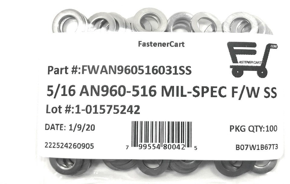 (100) 5/16 AN960-516 Mil-Spec Washers Stainless Steel AN960516 (100 ...