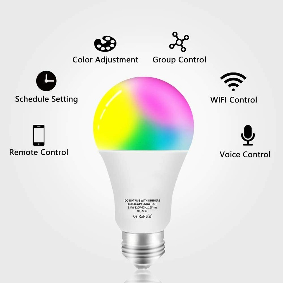 Smart Light Bulb, RGB Color Changing CCT LED Bulbs, Works with Alexa ...