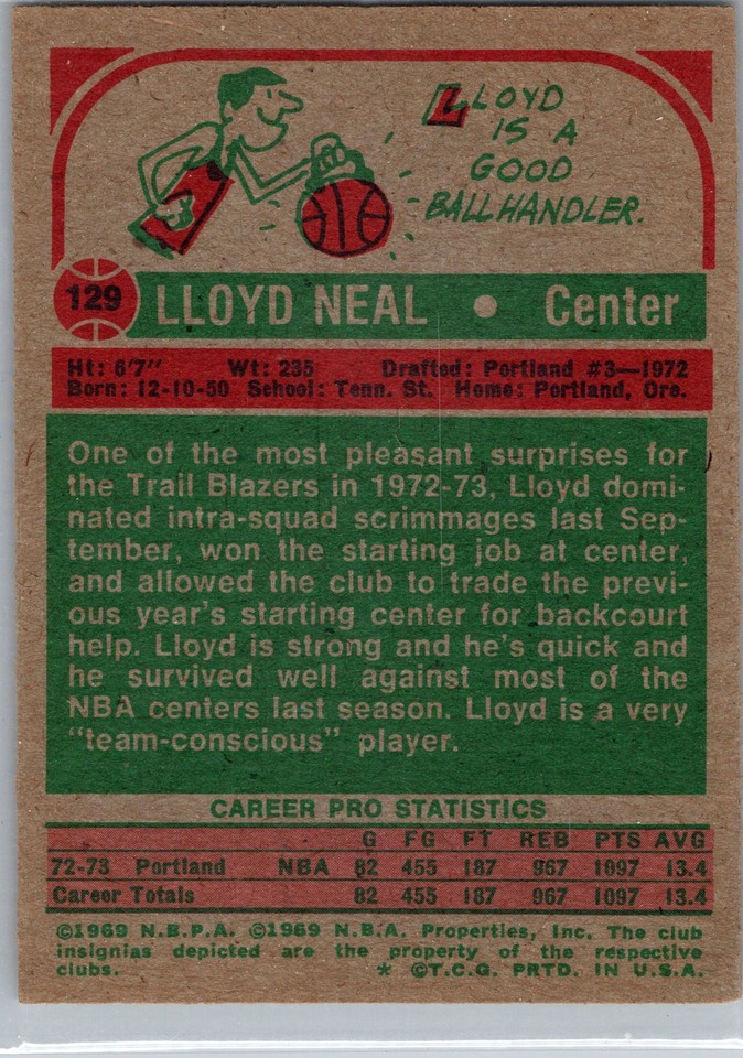 1973 Lloyd Neal #129 Topps Portland Trail Blazers Rookie MBKC#23 | eBay