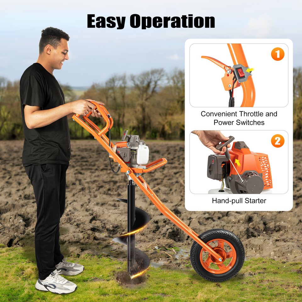 3HP 63CC Post Hole Digger Gas Powered Earth Auger Borer Wheelbarrow ...