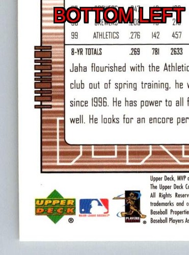 John Jaha First Baseman Oakland Athletics Upper Deck MVP 2000 Card 21 ...