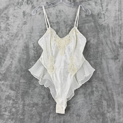 Vintage Victorias Secret Teddy Womens Medium Bridal Sequin Satin Ruffle ...