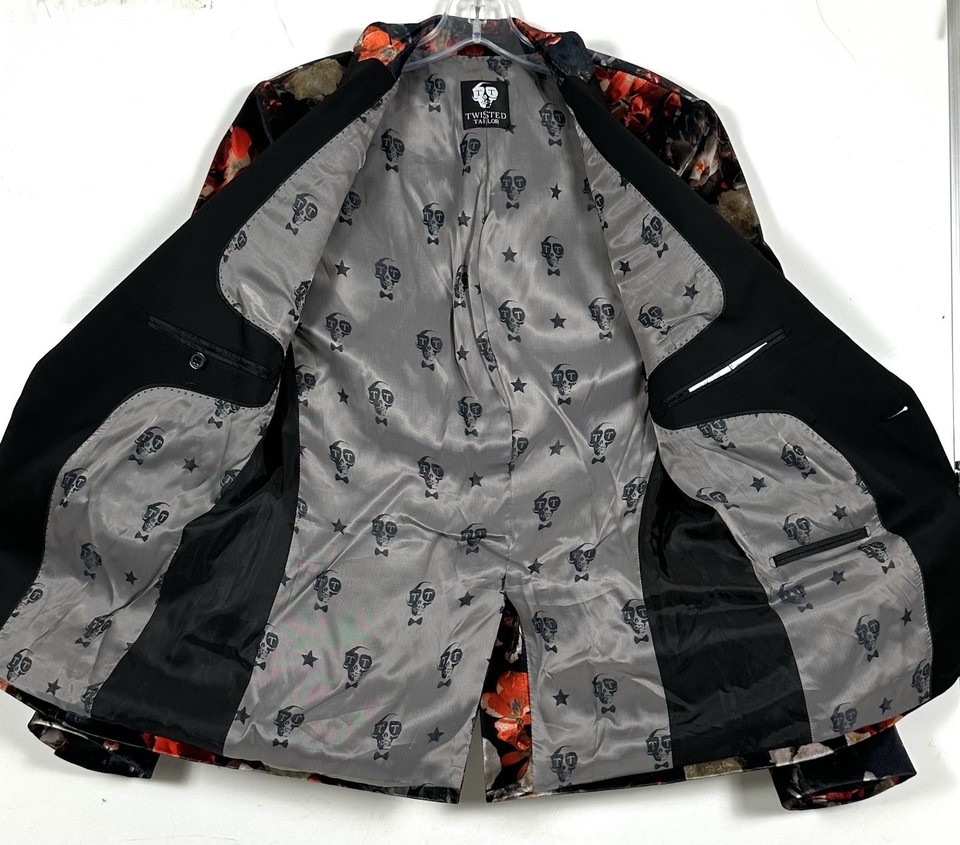 Twisted Tailor Blazer Mens 38R Crushed Velvet Dinner Jacket Party Skull ...