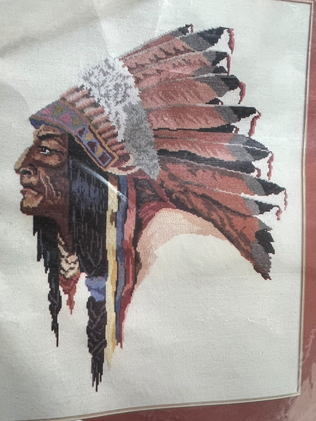 Vtg Bernat Native American Indian Chief of 5 Nations Cross Stitch Kit ...