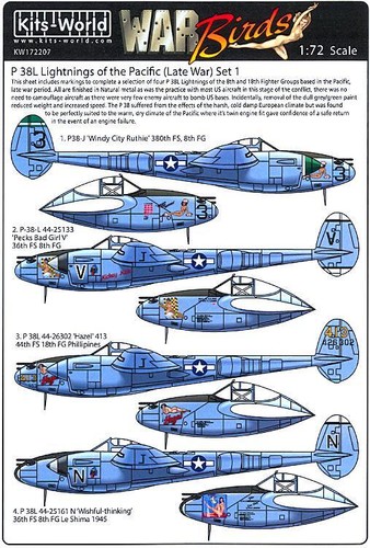 Kits World Decals 1/72 LOCKHEED P-38L LIGHTNING Pacific Late War ...