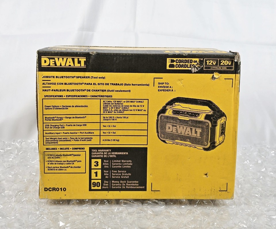 DEWALT DCR010 12V/20V MAX Jobsite Bluetooth Speaker-Tool Only ...