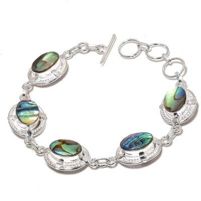 Abalone Shell Gemstone Handmade 925 Sterling Silver Jewelry Bracelet Sz ...