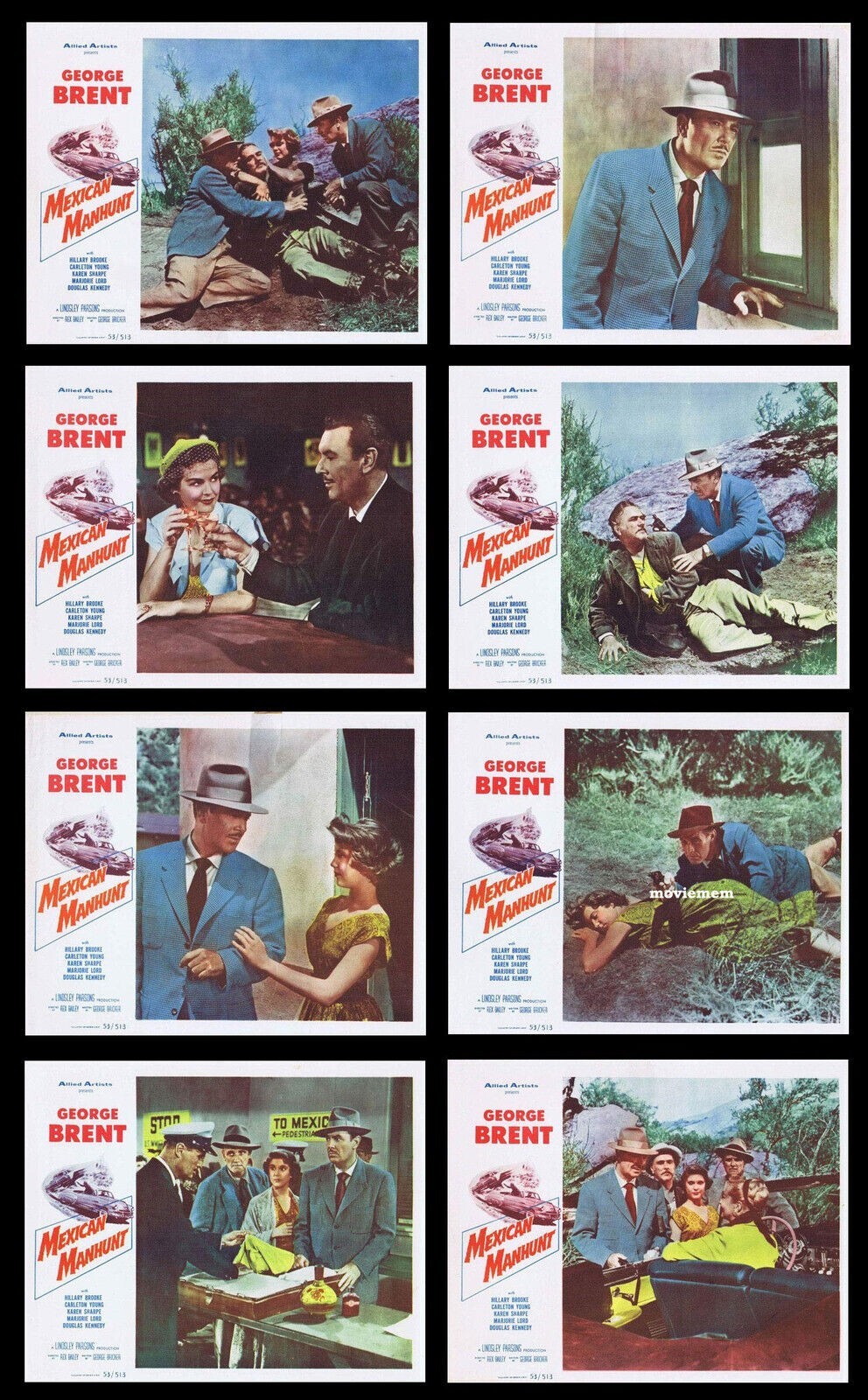 MEXICAN MANHUNT Rare LOBBY CARD SET George Brent Film Noir Hillary ...