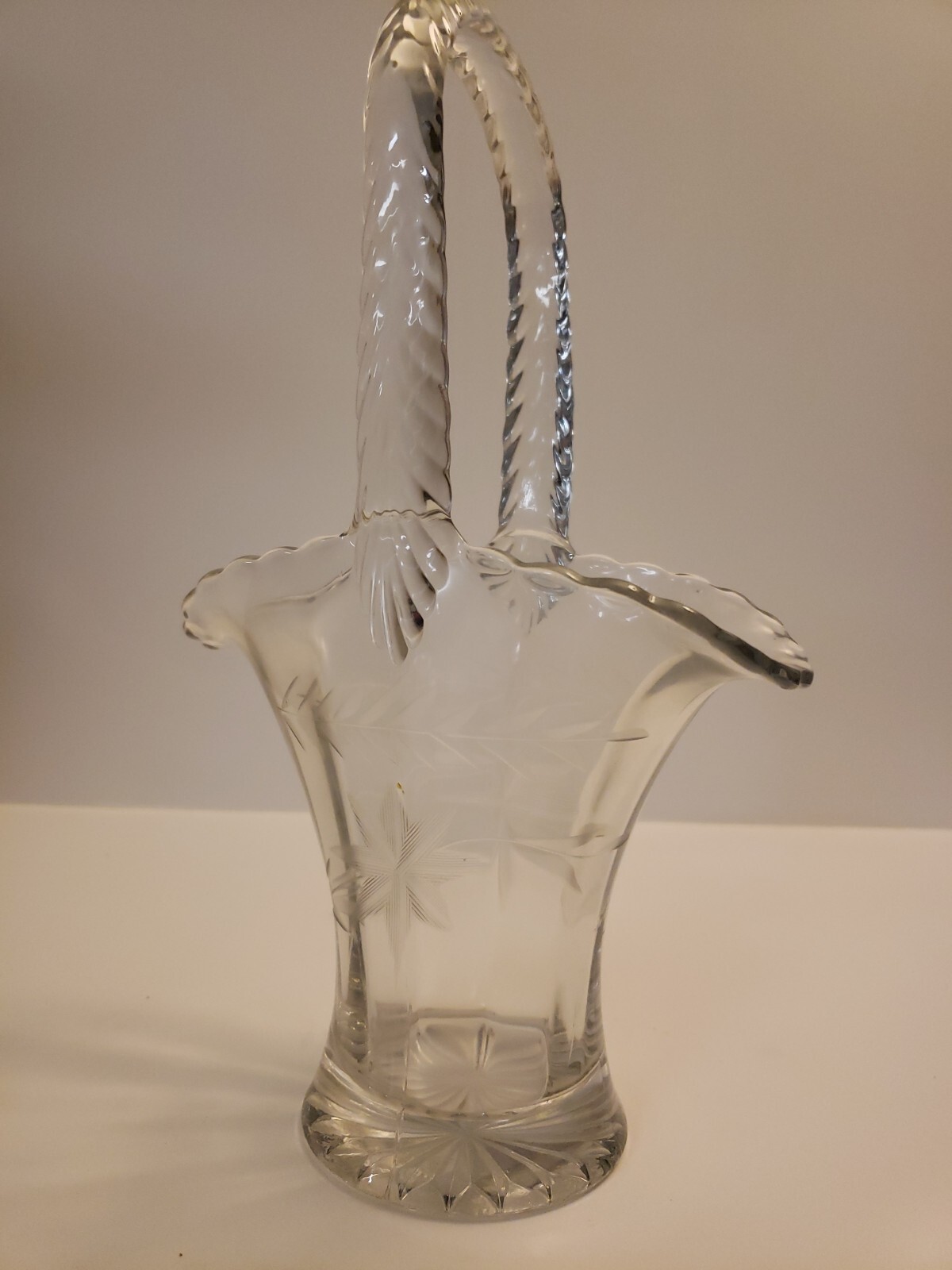 Vintage Pressed Glass Basket Etched W/ Feathered Handle | eBay