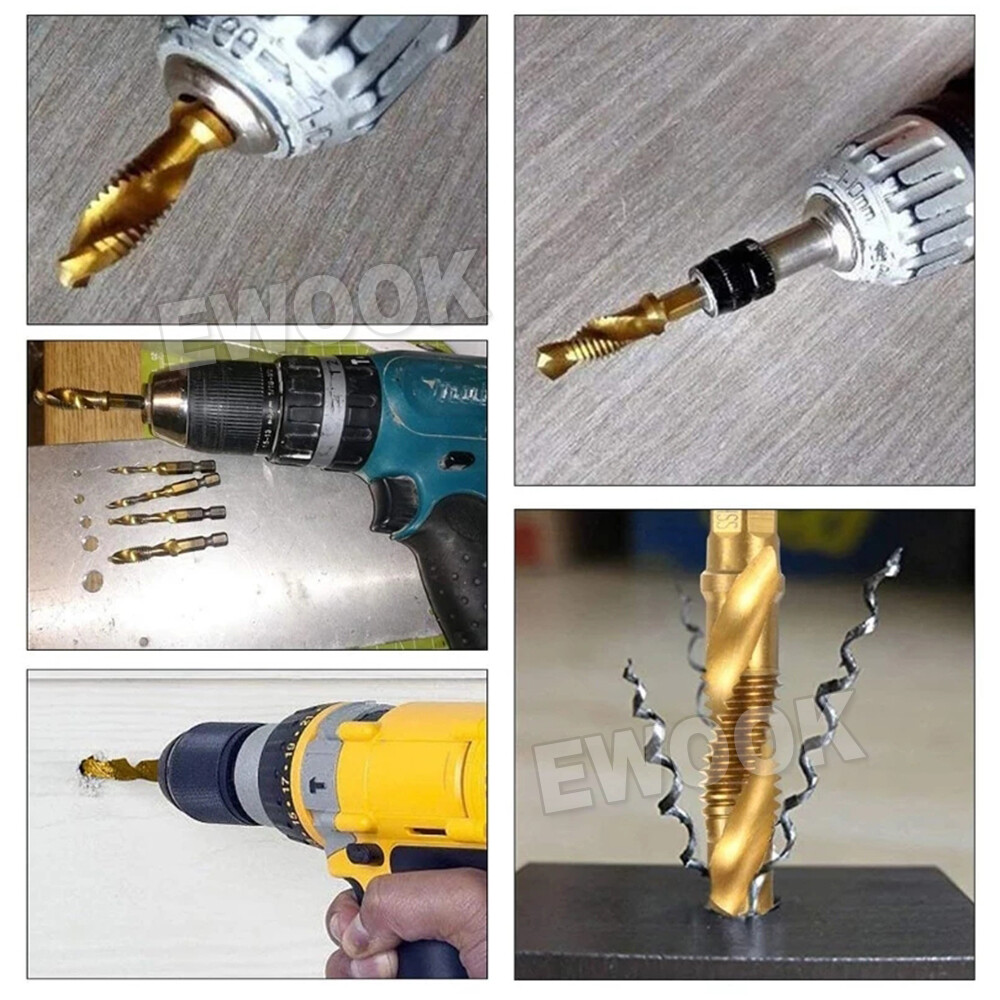 6X HSS Hex Shank Tap Drill Bits Metric Thread Screw Compound Tapping ...