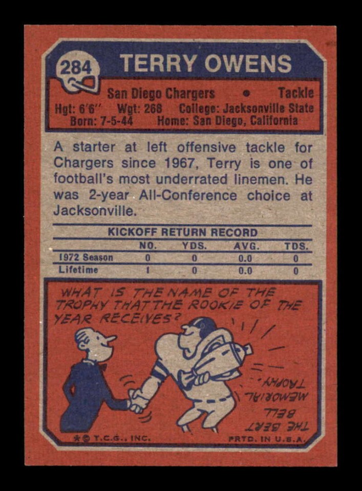1973 Topps #284 Terry Owens RC NM/NM+ X3226126 | eBay
