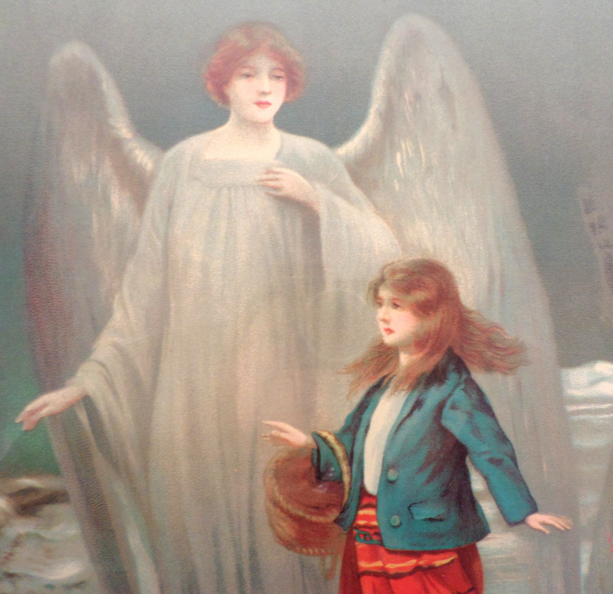 Victorian Lithograph Print Picture "Guardian Angel With Girl " 12X16 | eBay