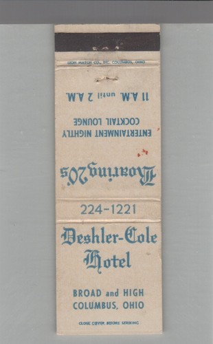 Matchbook Cover - Deshler Cole Hotel Columbus, OH | eBay
