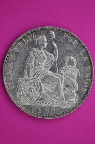 1892 Peru 1 Sol Silver Coin .900 Fine Guaranteed Authentic & Genuine ...