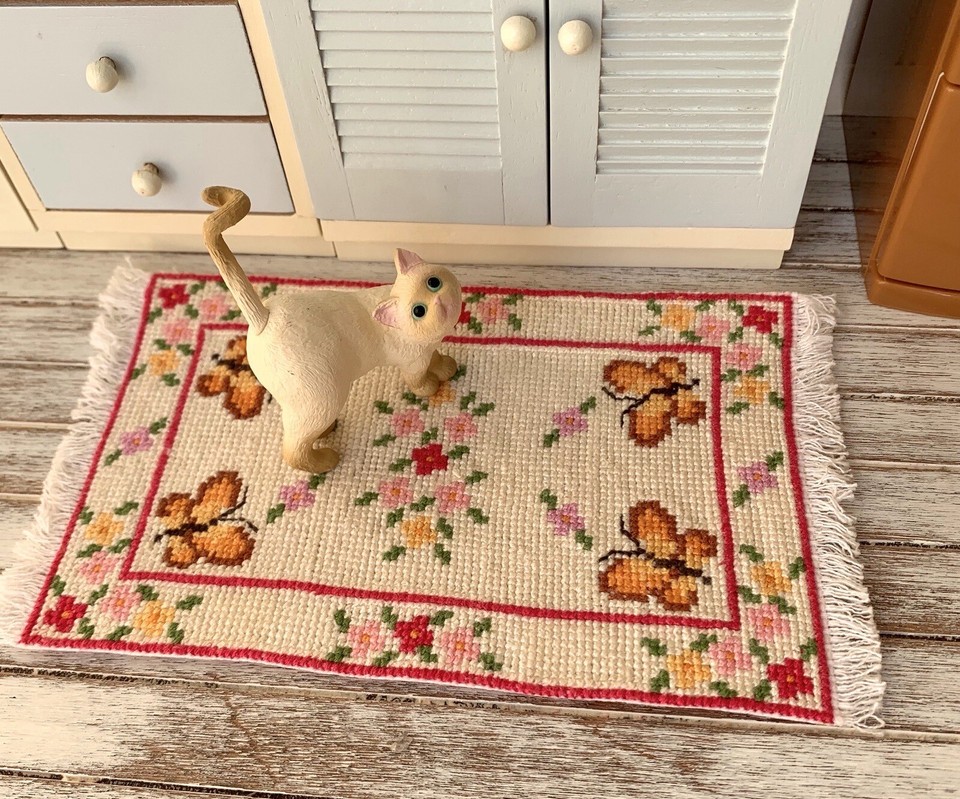 Handmade Butterfly cross stitch rug by Marcia 6th Scale | eBay