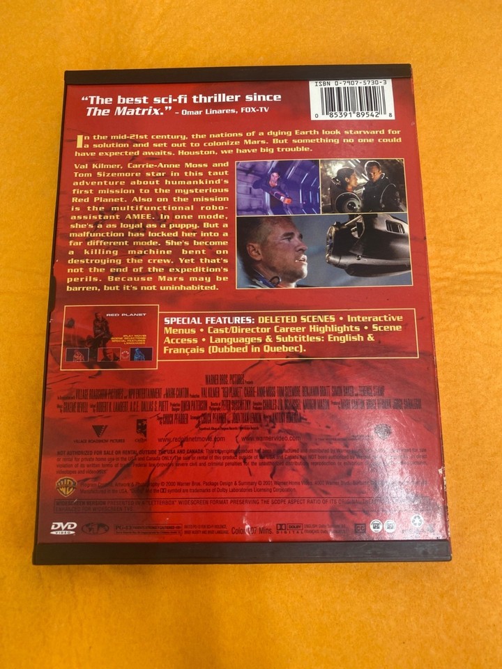 "Red Planet" DVD Sci-Fi Movie Val Kilmer Carrie-Anne Moss Tom Sizemore ...