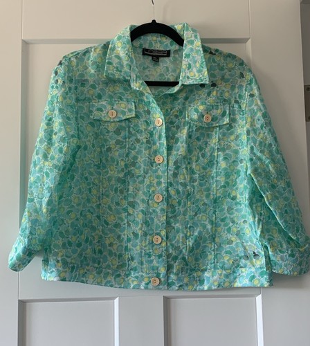 Unear Women's 3/4 Sleeve Floral Button Up Sheer Green Multi-Color Shirt ...