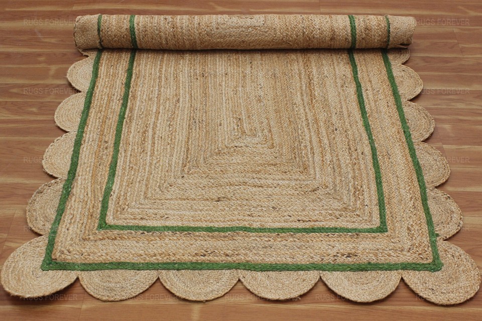 Scalloped Natural Jute Runner Hand-Braided Living Room Kilims Area Rug ...