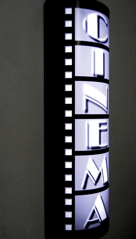 AA BATTERY LED LIGHTED CURVED HOME CINEMA SIGN HOME THEATER WALL SCONCE ...