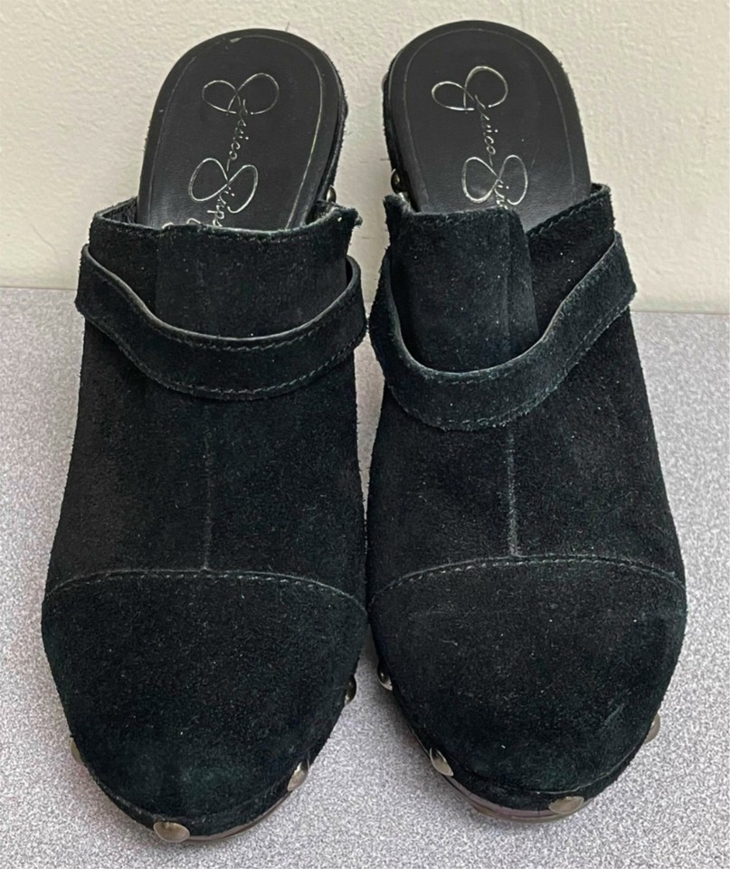 Jessica Simpson Garal Black Leather Clogs Mules Heels Platform 9.5 | eBay