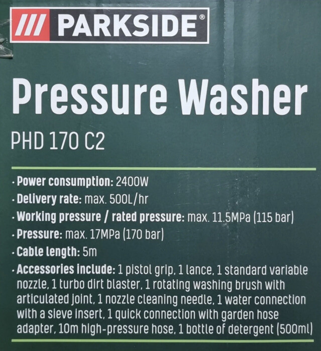 Parkside PHD 170 B2 2400W Pressure Washer for sale online | eBay