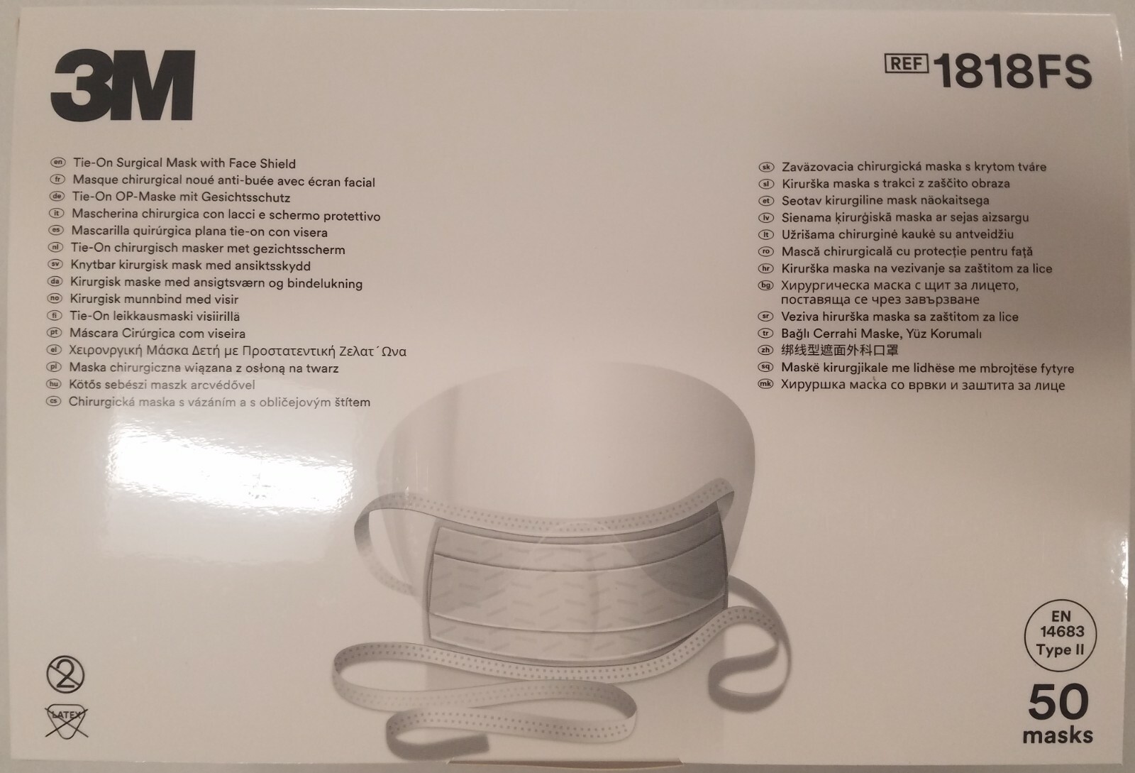 *50-pieces* 3M Tie-on Surgical Mask En14683 Type II With Face Shield ...