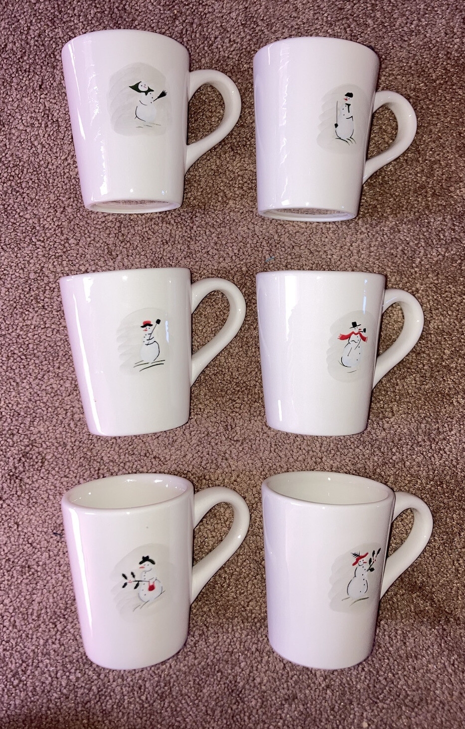 Set of 6 WILLIAMS SONOMA Snowman Mug Christmas Winter Mugs With Case ...