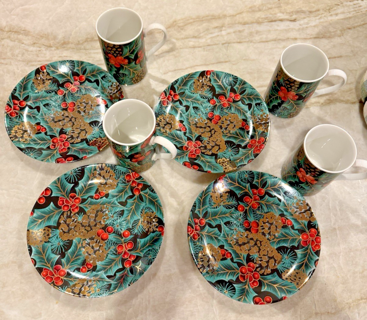 8pc VTG Christmas Lunch Dessert Plates Konitz Holly & Berries and ...