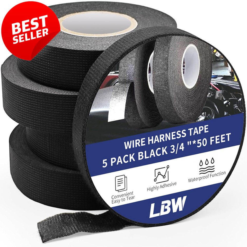 5 Rolls 3/4 Inch X 50 FT Wire Harness Cloth Electrical Tape, Wire Loom ...
