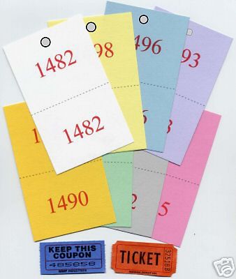 1000 REVERSE RAFFLE TICKETS - DOUBLE NUMBERED ADMISSION Drawing Claim ...