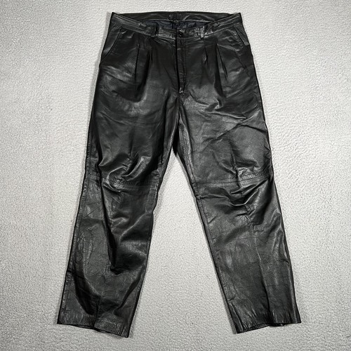 Scully Pants Mens 34x27 Black Genuine Leather Relaxed Baggy Fit Cowboy ...