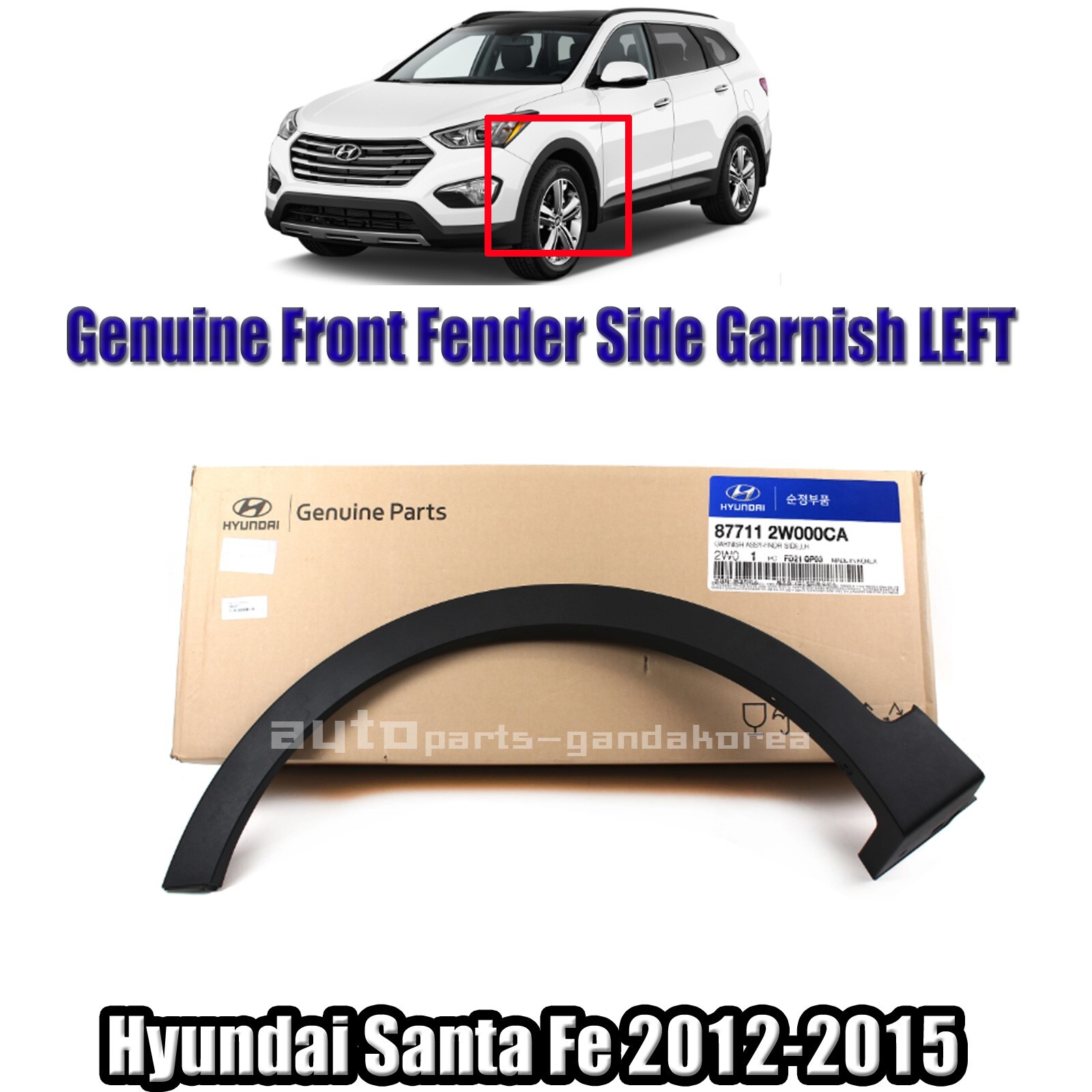 Genuine 877112W000CA Front Fender Side Garnish LEFT For Hyundai Santa ...
