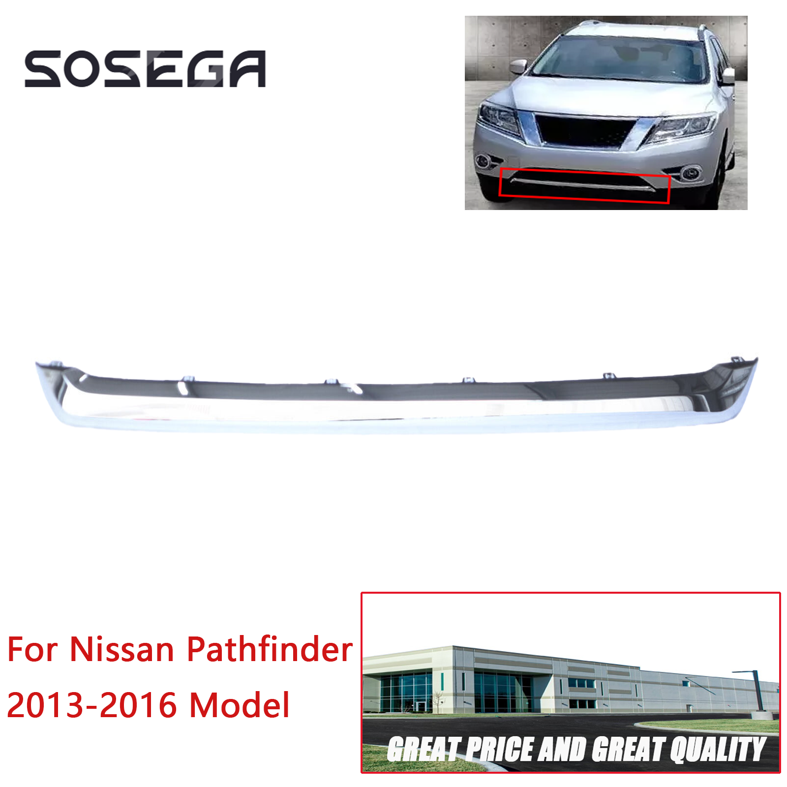 Chrome Fit For Nissan Pathfinder 13-16 Front Bumper Lower Molding Trim ...