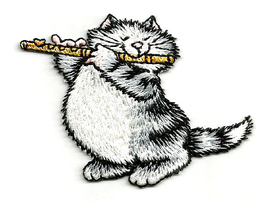Cat - Flute - Music - Orchestra - Kitten - Embroidered Iron On Applique ...