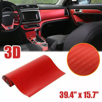 3D Carbon Fiber Red Car Sticker Vinyl Decal Interior Trims Decor Car ...