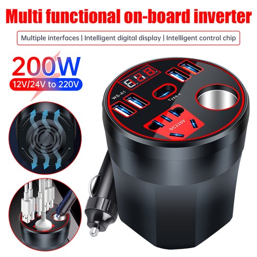 Car 200W Power Inverter DC 12V/24V to AC 220V Adapter Converter Charger ...